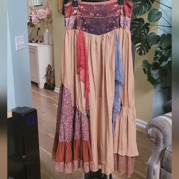 Ursime | Skirts | Ursime Boho Patchwork Floral Lace Trim Tiered Maxi ...